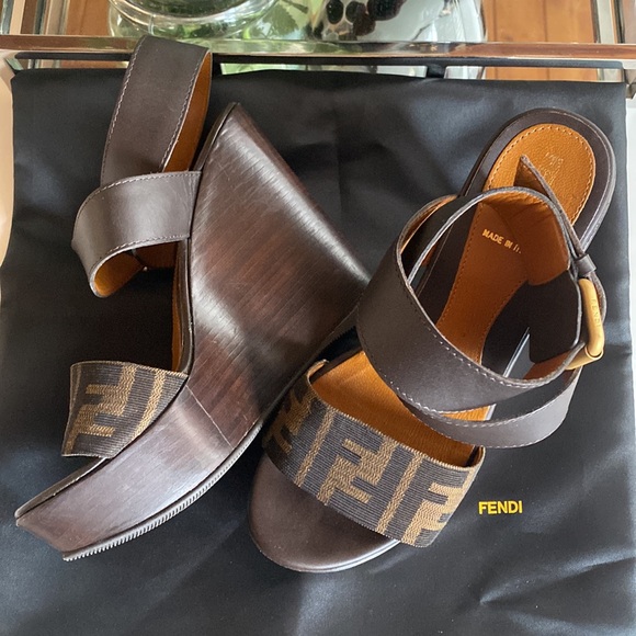 Fendi | Shoes | Fendi Ff Platform Wedge Sandal Size 36 | Poshmark